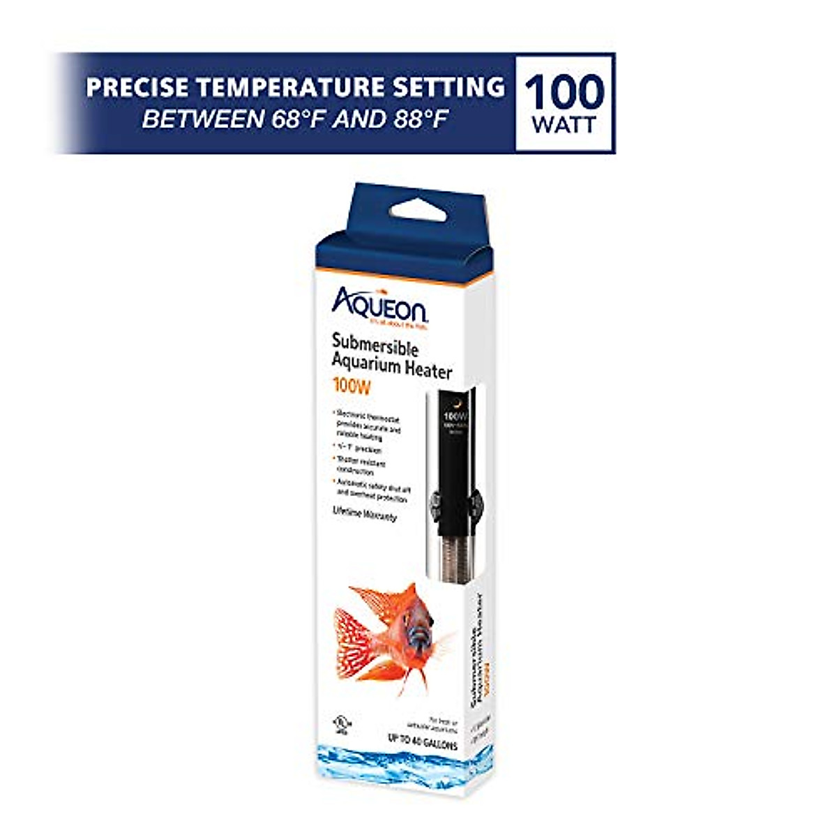 Aqueon Submersible Aquarium Heater, 100 Watts, Up to 40 Gallons