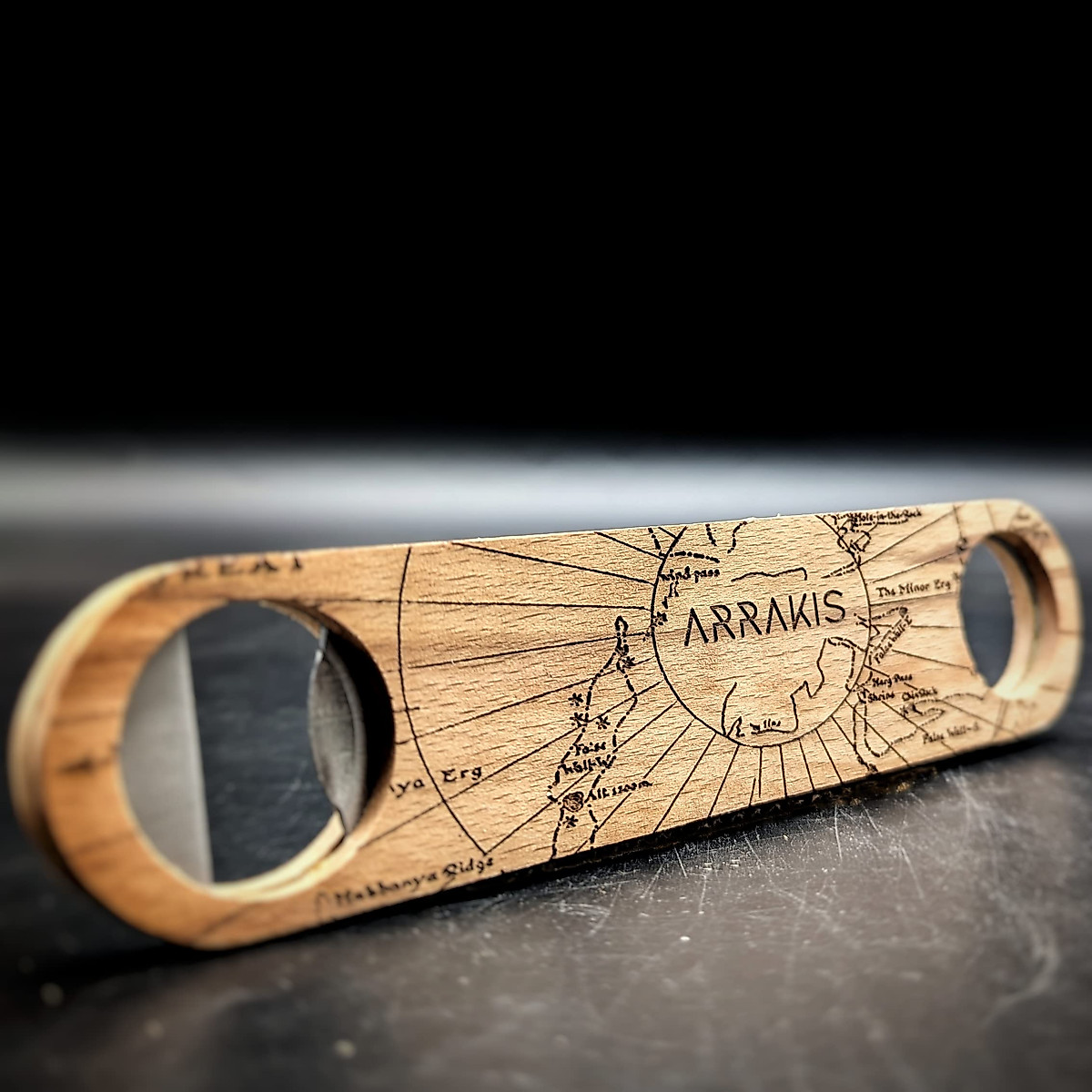 MAP OF ARRAKIS Engraved Wood Bottle Opener | Inspired by Sandworms and Muad'dib | Double Sided Engraving | Great Atreides Gift Idea!