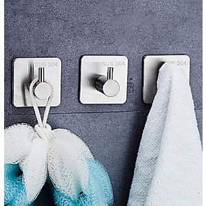 Super Strong Self Adhesive Hooks Heavy Duty Wall Mount Hooks Door Hooks Waterproof Stainless Steel Bathroom and Bedroom Hooks for Hanging Bags, Key, Coat, Hat, Towel Robe Hook Rack Tube Hook - 4 Packs
