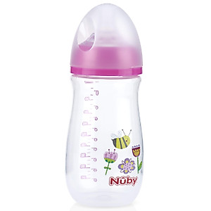 Nuby Wide Neck Bottle with Anti-Colic Air System, Colors/Prints May Vary, 1 Pack of 1 Bottle