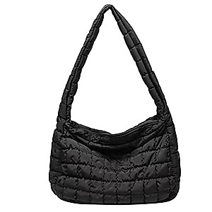 Women Puffer Bag Crossbody Bag Quilted Bags Luxury Shoulder Bag Tote Top Handle Bags Puffy Shoulder Bag for Autumn Winter (Black)