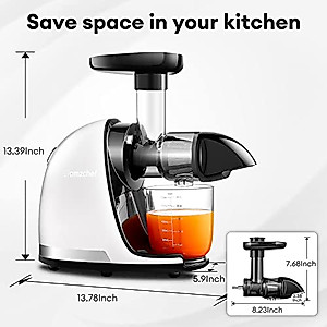 Cold PressJuicer,AMZCHEF Slow Masticating Juicer Machines with Reverse Function, High Juice Yield, Easy Clean with Brush,Recipes for High Nutrient Fruits and Vegetables, White(Updated)