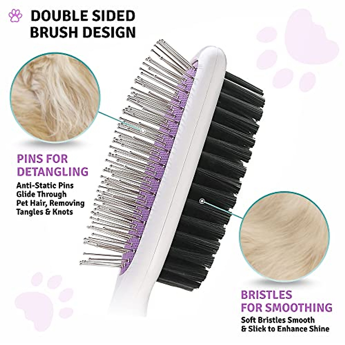 Double-Sided Pet Brush for Grooming & Massaging Dogs, Cats & Other Animals – Fur Detangling Pins & Coat Smoothing Slicker Bristles, Double the Brushing Groom Power In One Tool (Double Sided Brush)