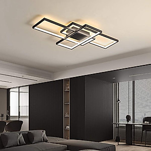 OKES Modern Ceiling Light, 78W LED Ceiling Lamp Black Square Acrylic Flush Mount Ceiling Lights Fixture for Bedroom Living Room Kitchen Office netural light/4000K 35.4inch