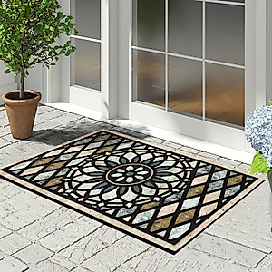 CHICHIC Door Mat Welcome Mat 17x 30 Inch Front Door Mat Outdoors for Home Entrance Outdoors Mat for Outside Entry Way Doormat Entry Rugs, Heavy Duty Non Slip Rubber Back Low Profile, Flower