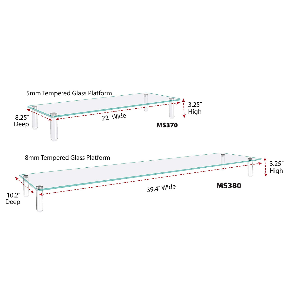Kantek Glass Monitor Riser, 22" X 8.25" X 3.25", Clear, Supports 40 Lbs