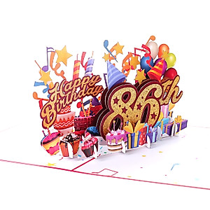 iGifts And Cards Happy 86th Red Birthday 3D Pop Up Greeting Card – Awesome 86 Birthday Card For Woman, Man, Happy Eighty Six Birthday Gift For Mom, Dad, Best Wife, Husband Unique Present, 5" X 7"