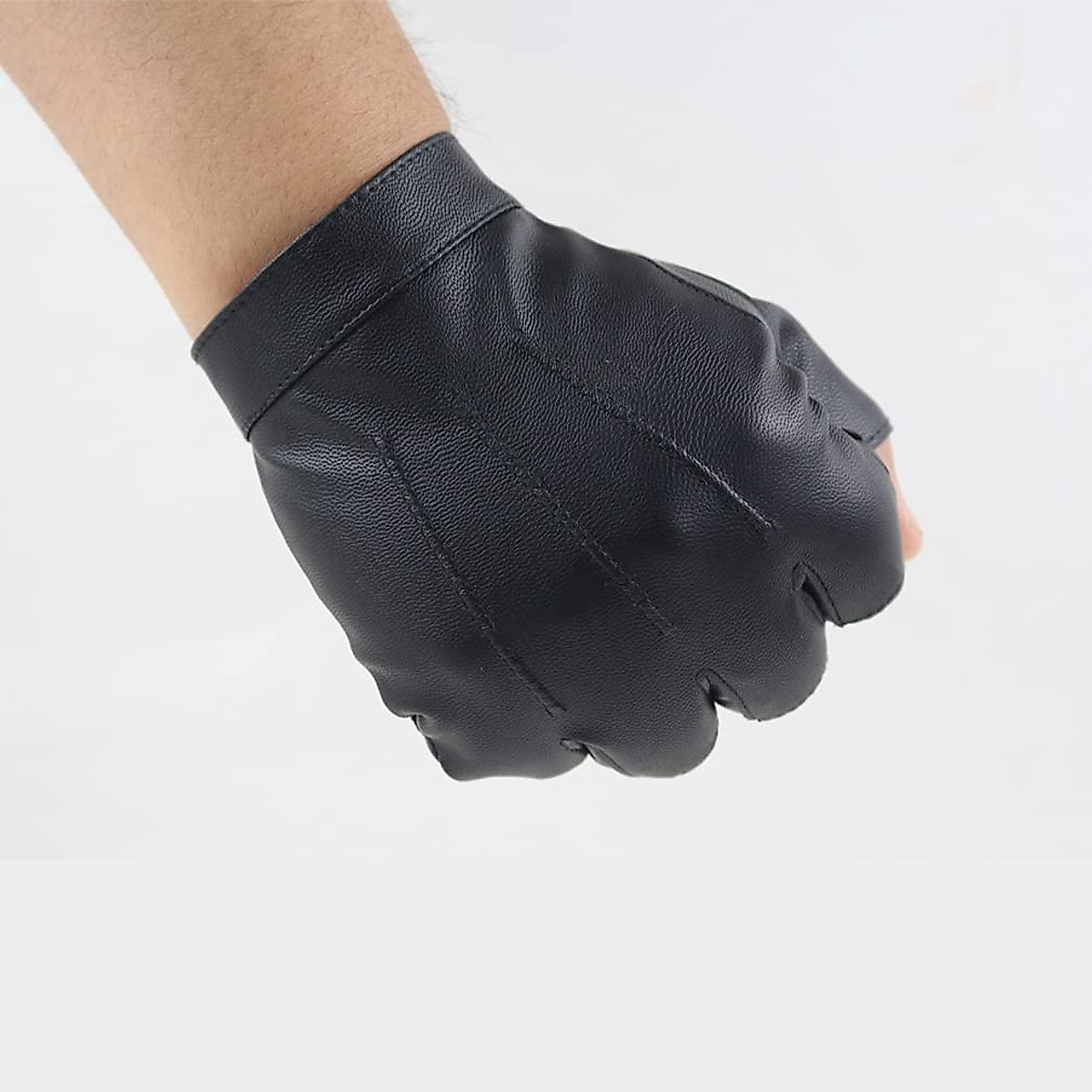 LJCZKA Fingerless Driving PU Leather Gloves Outdoor Sport Faux Half Finger with Anti-Slip Layer Glove for Men Women