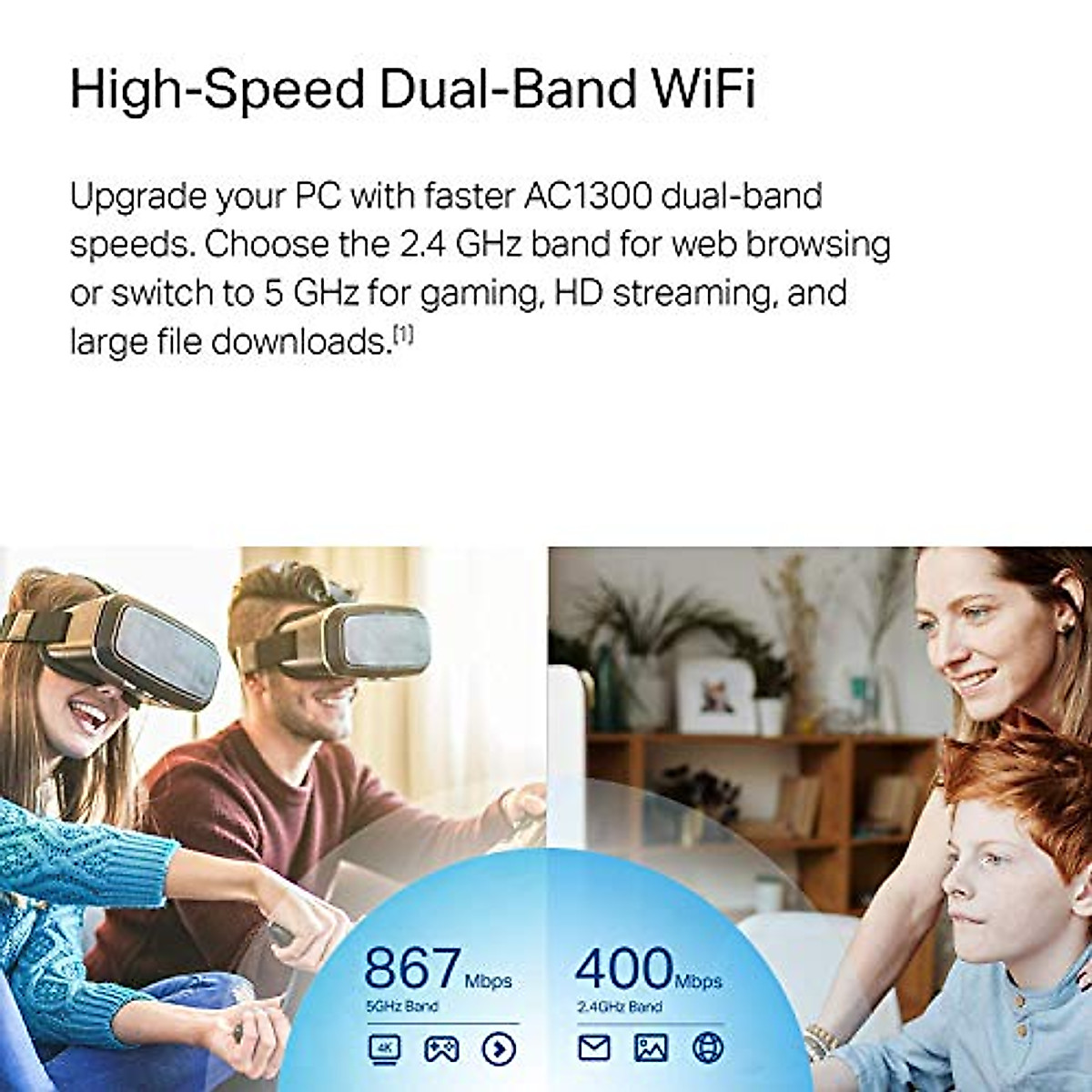 TP-Link USB WiFi Adapter, AC1300Mbps Dual Band 5dBi High Gain Antenna 2.4GHz/ 5GHz Wireless Network Adapter for Desktop PC (Archer T4U Plus)- Supports Windows 11/10/8.1/8/7, Mac OS 10.9-10.14