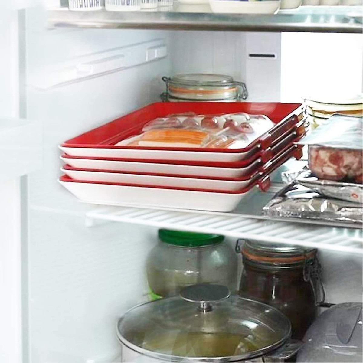 BxyxOw1 Food Plastic Preservation Trays 6 Pack Plastic Food Storage Containers with Plastic Lid Fruit and Vegetable Storage Food Preservation Trays- Stackable Reusable