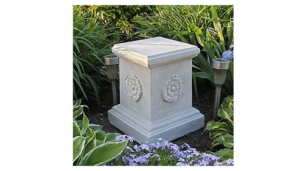 Design Toscano Garden Plinth: English Rosette Pedestal - Stone