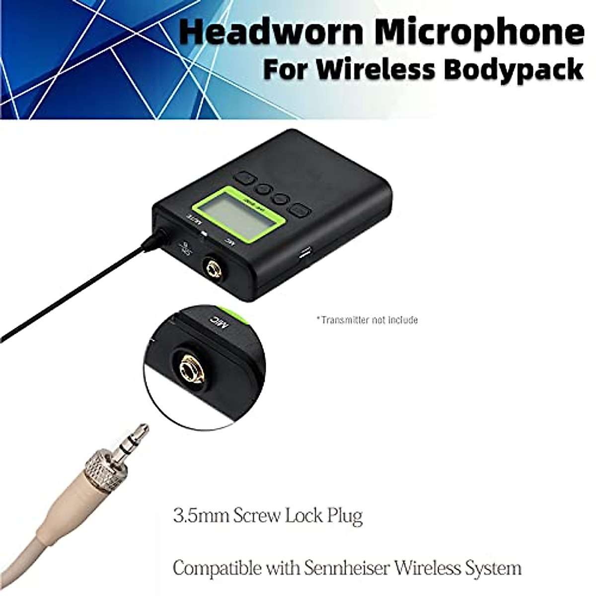 Sujeetec Microphone Headset Headworn Earset Over Ear Hanging Mic for Sennheiser Wireless System Bodypack Transmitter, Ideal for Lectures, Live Performance, Theater, Podcasts – Beige