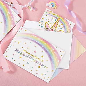 AMZTM Magical Unicorn Party Invitations with Envelopes for Kids Birthday Baby Shower Unicorn Party Supplies 20 Pieces of Fill-in Blank Invitation Card Kit