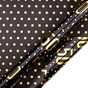 LeZakaa Reversible Wrapping Paper Roll - 50" Lettering Design with Metallic Foil in Black for Birthday, Wedding Anniversary - 17 inches x 32.8 Feet (46.45 sq.ft.)