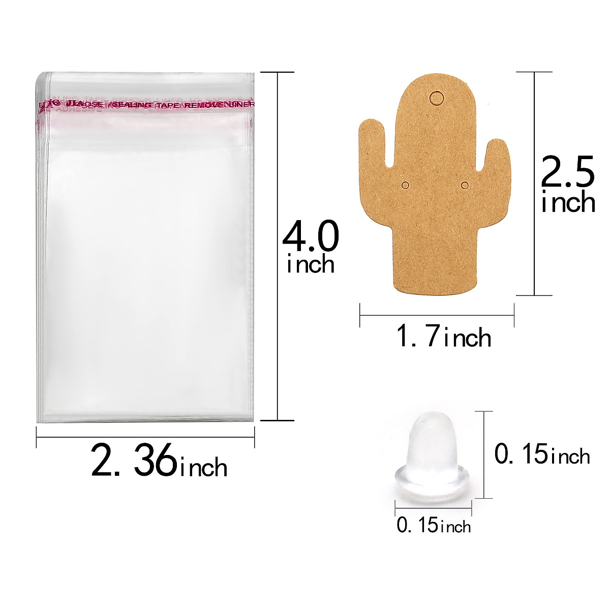 Lesnala 300 Pcs Cactus Earring Display Card,with 300 Self-Seal Bags and 300 Set Earring Backs for DIY Ear Studs and Jewelry Display in Store and Jewelry Boxes…