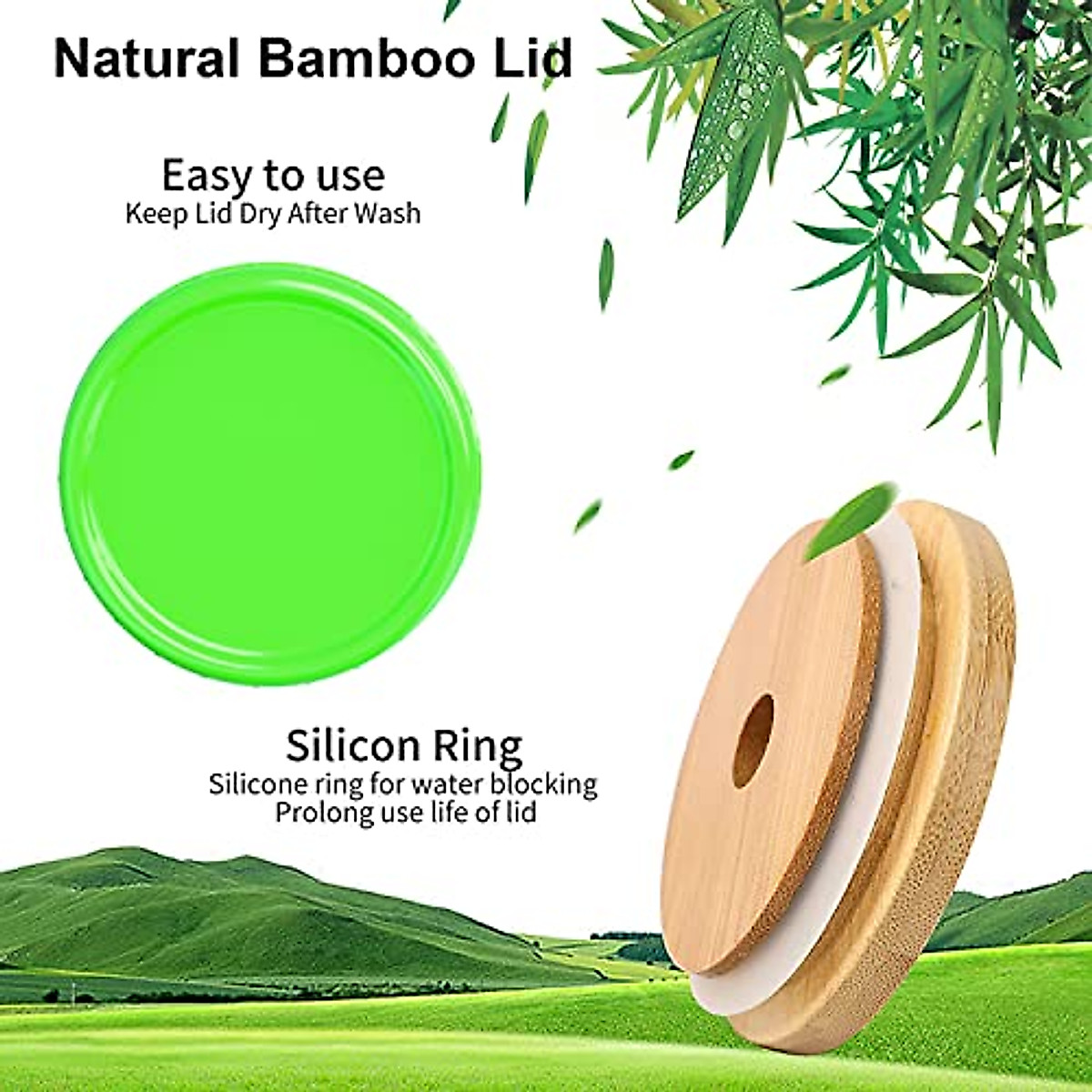 Glass Cups Set（ 4 Pack） - 24oz Mason Jar with Lid and Straw Reusable Iced Coffee Cup Wide Mouth Bubble Cups, Smoothie Bobo Cup w 12 Airtight Lids Brush, Travel Glass Drinking Bottle, Juice