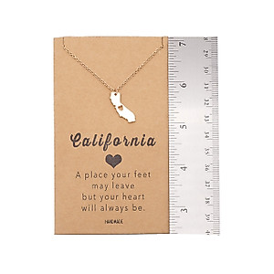 quan jewelry California State Necklace, Handmade California Map Pendant Charm, Inspirational Necklace with Greeting Card (Rose Gold Tone)