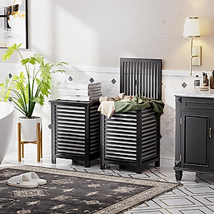 SMIBUY Double Laundry Hamper with Lid, 120L Bamboo Laundry Basket with Removable Liner Bag, 2-Section Clothes Divider Laundry Sorter for Laundry Room, Bathroom, Bedroom (Black)