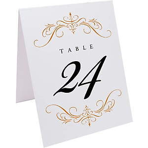 Classic Flourish Wedding Table Numbers, Orange, 1-35, Double Sided, Tent or Use in a Stand, Great for Parties & Restaurants - Made in the USA