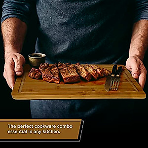 Large Bamboo Cutting Board & Chef knife Set, Home Essentials Kitchen Accessories, Butcher Block Chopping Board, Stainless Steel Meat Butcher Knife - 8 inch Forged Chefs Knife Kitchen Knives