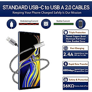 Charging Cable for Galaxy S10, 2 Pack 6ft USB C Cable Long Nylon Fast Charger Cord, USB A to USB C Charger Cables for Samsung S10 S20 Note 20 10, PS5, Google Pixel, MacBook Pro 2020, LG, Black&White