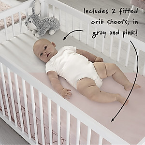 OBERLUX Crib Bedding Set for Girls- 4-Piece Baby Nursery Bedding Crib Set; Geometric, Rose Gold, Powder Pink & Marble | Precious Collection