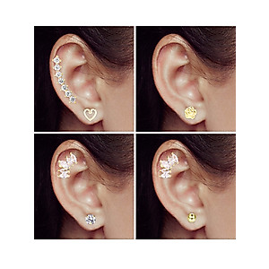 6 Pairs Stainless Steel Tragus Cartilage Earrings Labret Studs Barbell Lip Nose Body Stud Piercing for Men Women Ornament (Gold)