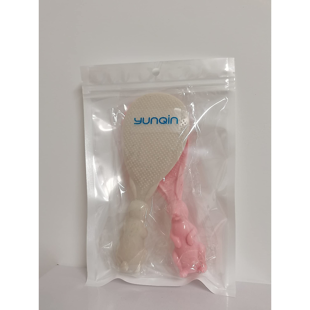 YunQin 2Pcs Creative Cute Rabbit Non-Stick Rice Scoop,Bunny Shape Standable Rice Scooper,Household Rice Cooker Rice Spoon,Cartoon Rice Spoon(Pink+Beige)