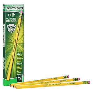 Ticonderoga Wood-Cased Pencils, Unsharpened, 2 HB Soft, Yellow, 12 Count