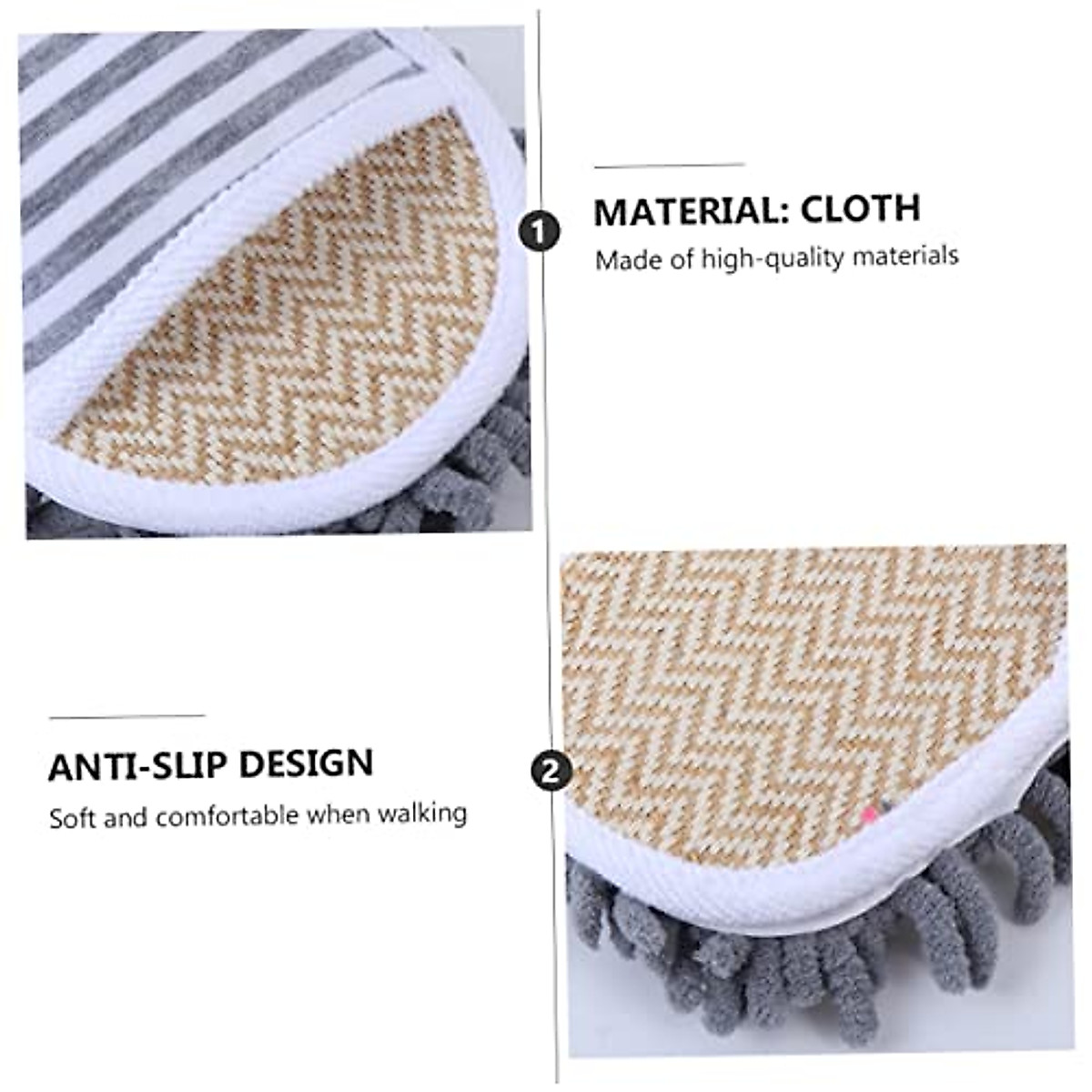 Healvian 1 Pair Slippers Cleaning Mops Floor Mops Interior Cleaner Floor Cleaner Chenille Slippers Indoor Slipper for Cleaning Cloth Shoes Cleaning Slipper Antiskid Footwear Grey Man Stripe
