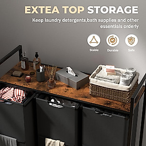 YESHOMY Laundry Sorter with Shelf, 3 Removable & Pull-Out Hamper Bags with Side Pockets, Large Clothes Organizer with Rolling Lockable Wheels, 3 x 12 Gal, Black