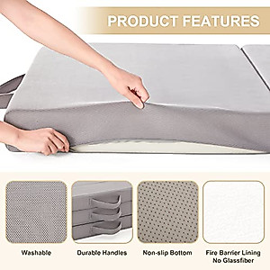 Lazyzizi Sleep 4 Inch Foldable Mattress, Portable Floor Mattress Couch with Headrest, Washable Cover, Foldable Foam Couch Single for Guest Bed, Folding Sofa Bed, Camping, Road Trip, Dark Grey