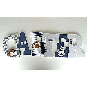 Navy Blue and Gray Custom Wooden Letters, Baby Boy Nursery Decor, Large 9 Inch Bedroom Decorations, Wood Name Art for Walls
