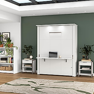 Bestar Lumina 68W Queen Murphy Bed with Desk in White, Sleeping Arrangement for Guest Room and Home Office