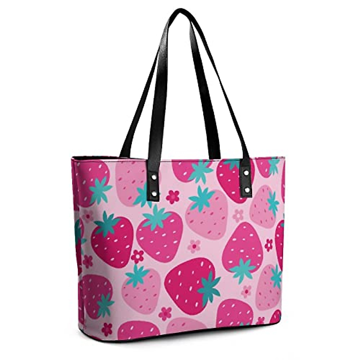 Womens Handbag Strawberry Patterns Leather Tote Bag Top Handle Satchel Bags For Lady