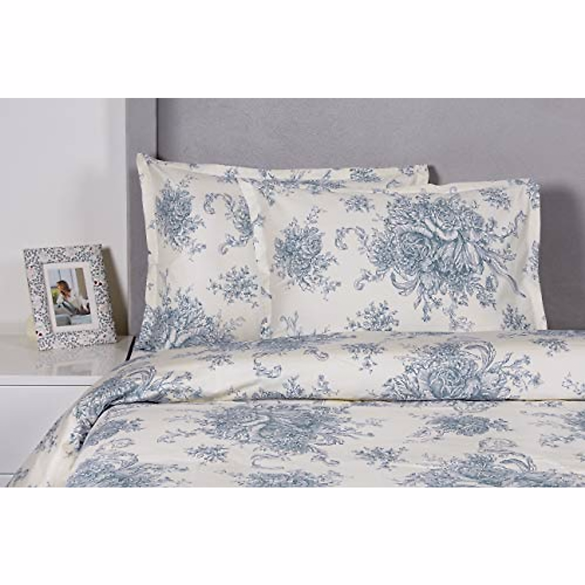 Mélange Home Melange Home, Light Blue Toile 400 Thread Count Cotton, King/California King Duvet Set