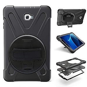 Galaxy Tab A 10.1 P580 2016 Case, KIQ Shockproof Heavy Duty Military Full-Body Protection Kickstand Screen Protector for Samsung Galaxy A 10.1 with S-Pen 2016 SM-P580 & SM-P585 (Shield Black)