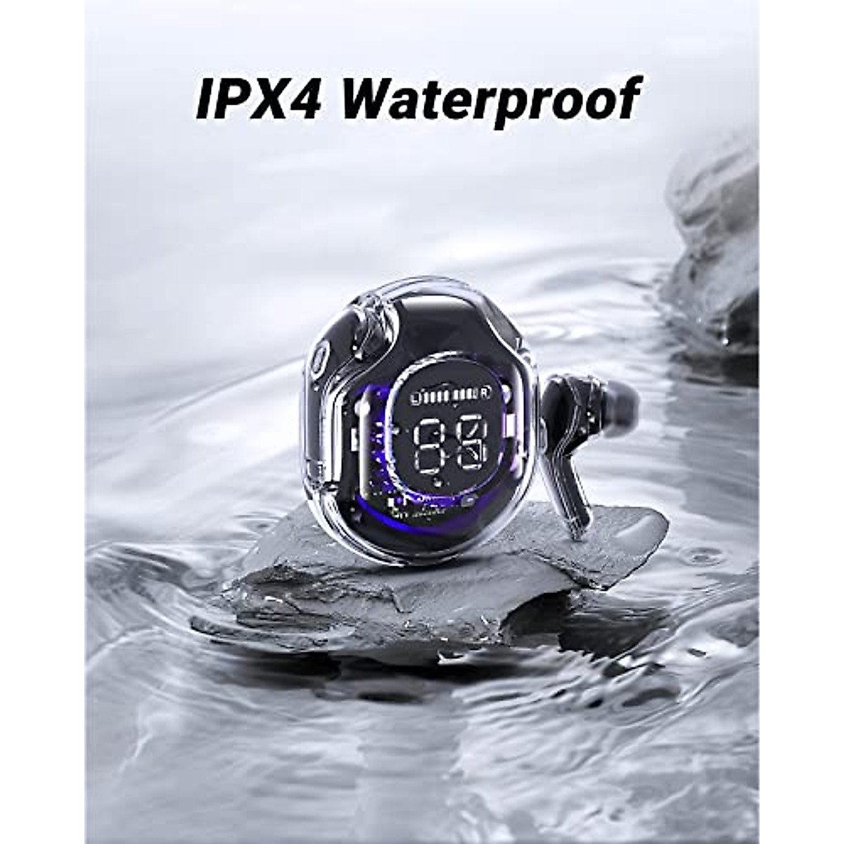 ACEFAST Wireless Earphones Bluetooth 5.3 Headphones LED Power Display Mini Crystal in-Ear Earbuds with Wireless Charging Case Touch Control Built-in Mic Headphone for Sports Waterproof Earphone