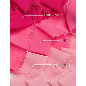 Sifleur Chiffon Ribbon, Hot Pink Pastel Pink 1.5''x21Yd Frayed Fringe Silk Ribbon for Gift Wrapping, Handmade Ribbons for Floral Vase, Halloween, Wedding, Birthday, Engagement, Bridal Shower, 3 Rolls