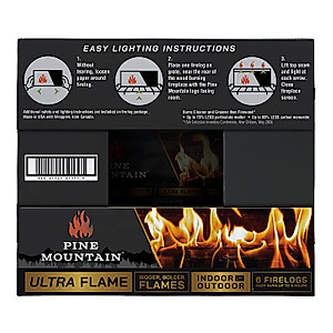 Pine Mountain Ultraflame 3-Hour Firelogs, Long Burning Firelog For Campfire, Fireplace, Fire Pit, Indoor&Outdoor Use, 6 pack