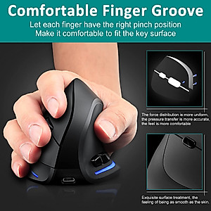 TRELC Wireless Mouse Tri-Mode (BT 5.0/3.0+2.4GHz), Ergonomic Vertical Mouse with 3 Adjustable DPI, Rechargeable Optical Wireless Mouse for 3 Devices, 7 Buttons for PC, Desktop, Laptop, Tablet (Black)