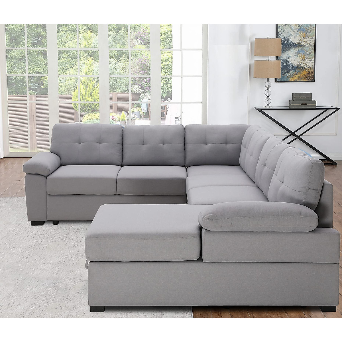 Sleeper Sofa Couch Bed with Pull Out Couch Living Room Set Sectional Sleeper Sofa with Storage Chaise Modular Couch Fabric Sofa Bed in Grey