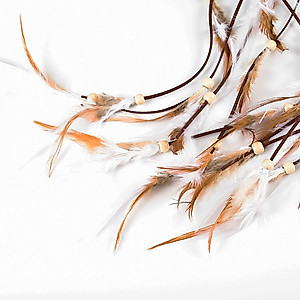 Gangel Bohemian Feather Hairband Gypsy Headband with White and Brown Feather Tassel Hemp Rope for Festival Masquerades, Carnival, Hippie Costume, Women's Prom Accessories