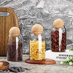 3 Pcs Glass Jar Storage Container with Ball Cork Decorative Round Organizer Bottle Sealed Canister Jar with Airtight Seal Wooden Lid for Food Coffee Bean Candy Biscuits Spice(800 ML/ 27 Oz)