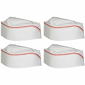 Beistle 4 Piece Retro Diner Paper Soda Jerk Hats 50’s Theme Rock and Roll Party Supplies 1950’s Costume Accessory, One Size, White/Red