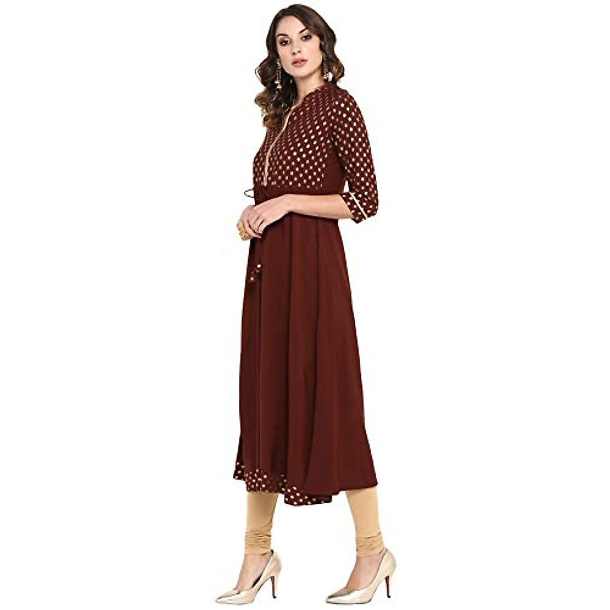 Janasya Indian Women's Tunic Tops Crepe Kurti for Women(JNE3396-KR-XL) Brown