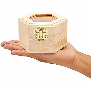 Unfinished Hexagon Wood Jewelry Box with Window and French Buckle (3-Pack)