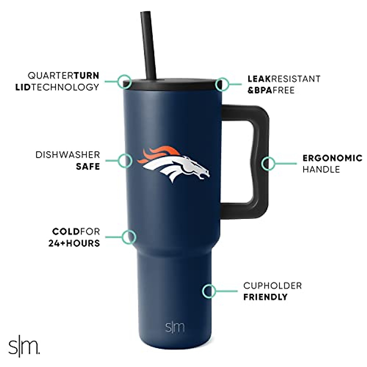 Simple Modern Officially Licensed NFL 40oz Tumbler with Handle and Straw Lid | Football Thermos Gifts for Men, Women, Christmas | Trek Collection | Denver Broncos