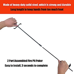 DONSIQIZZ 32" Firewood Fire Pit Poker and 25" Fireplace Tongs Log Grabber, Fire Pit Tools Kits Fit for Camping Campfire Wood Stove Fireplace Firepit Indoor and Outdoor Use