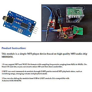 Aideepen YX5300 UART Control Serial MP3 Music Player Module Support MP3 / WAV Micro SD/SDHC Card/AVR/ARM/PIC